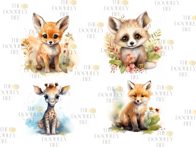 20 Cute Baby Animal Watercolor Clipart PNG Bundle, Commercial Use ...