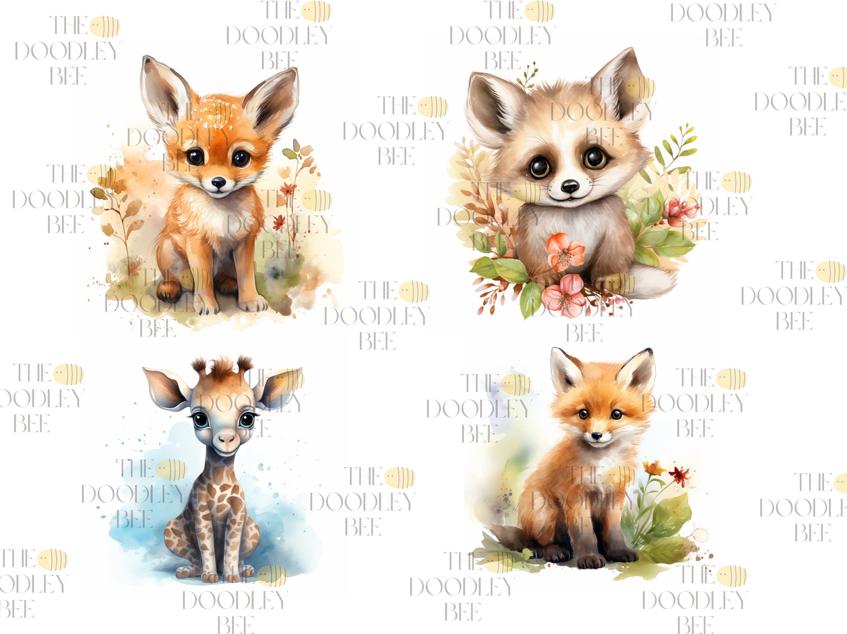 20 Cute Baby Animal Watercolor Clipart PNG Bundle, Commercial Use ...