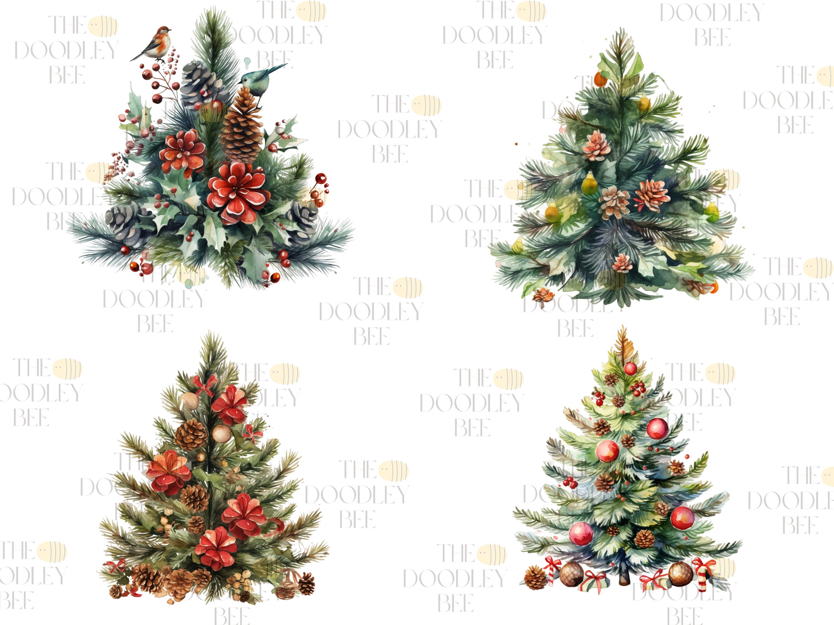 Watercolor Christmas Tree Clipart Bundle 16 High Quality Pngs - Etsy