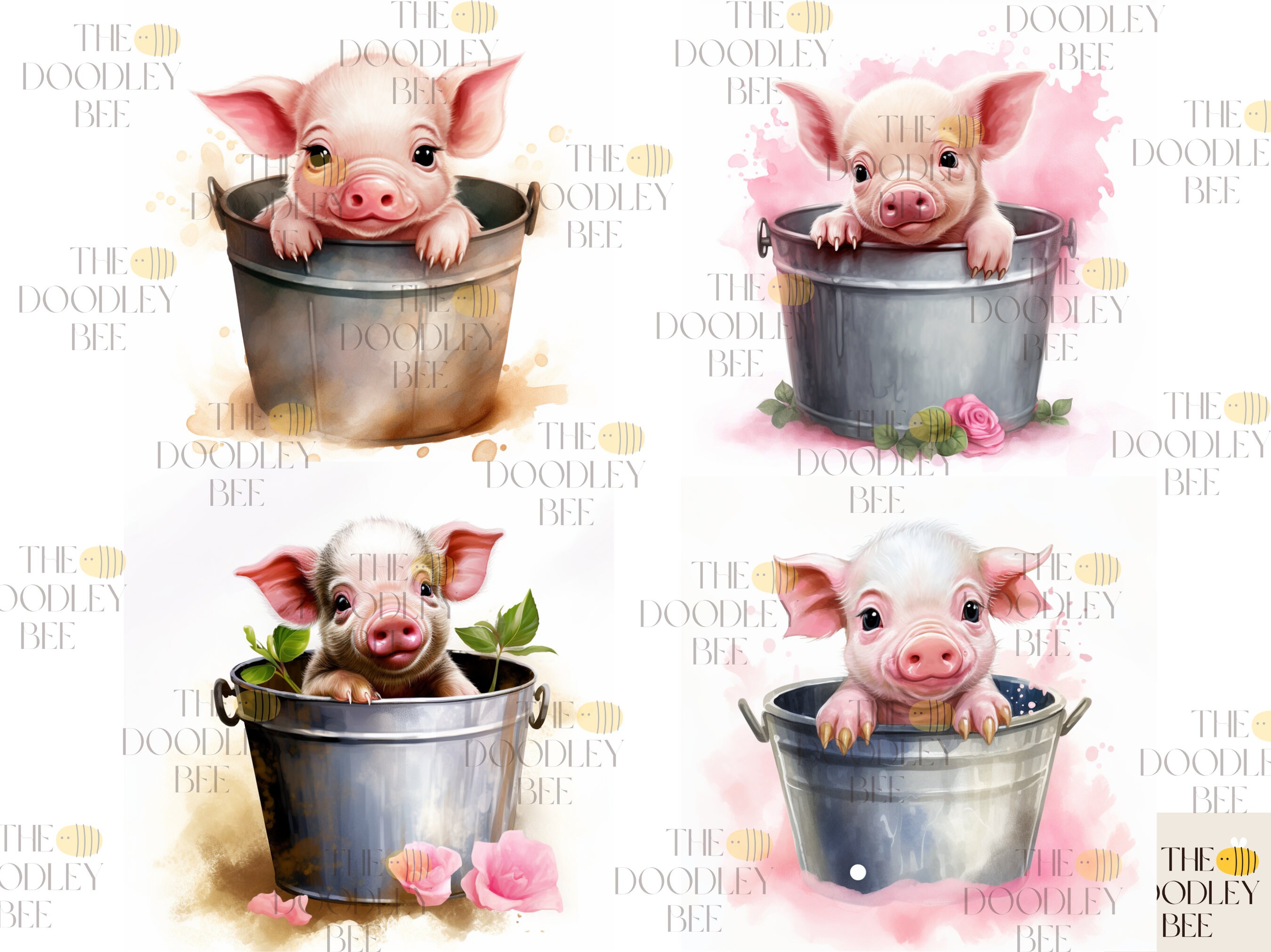 24 Baby Pig Watercolor Clipart PNG Bundle , Commercial Use, Digital ...