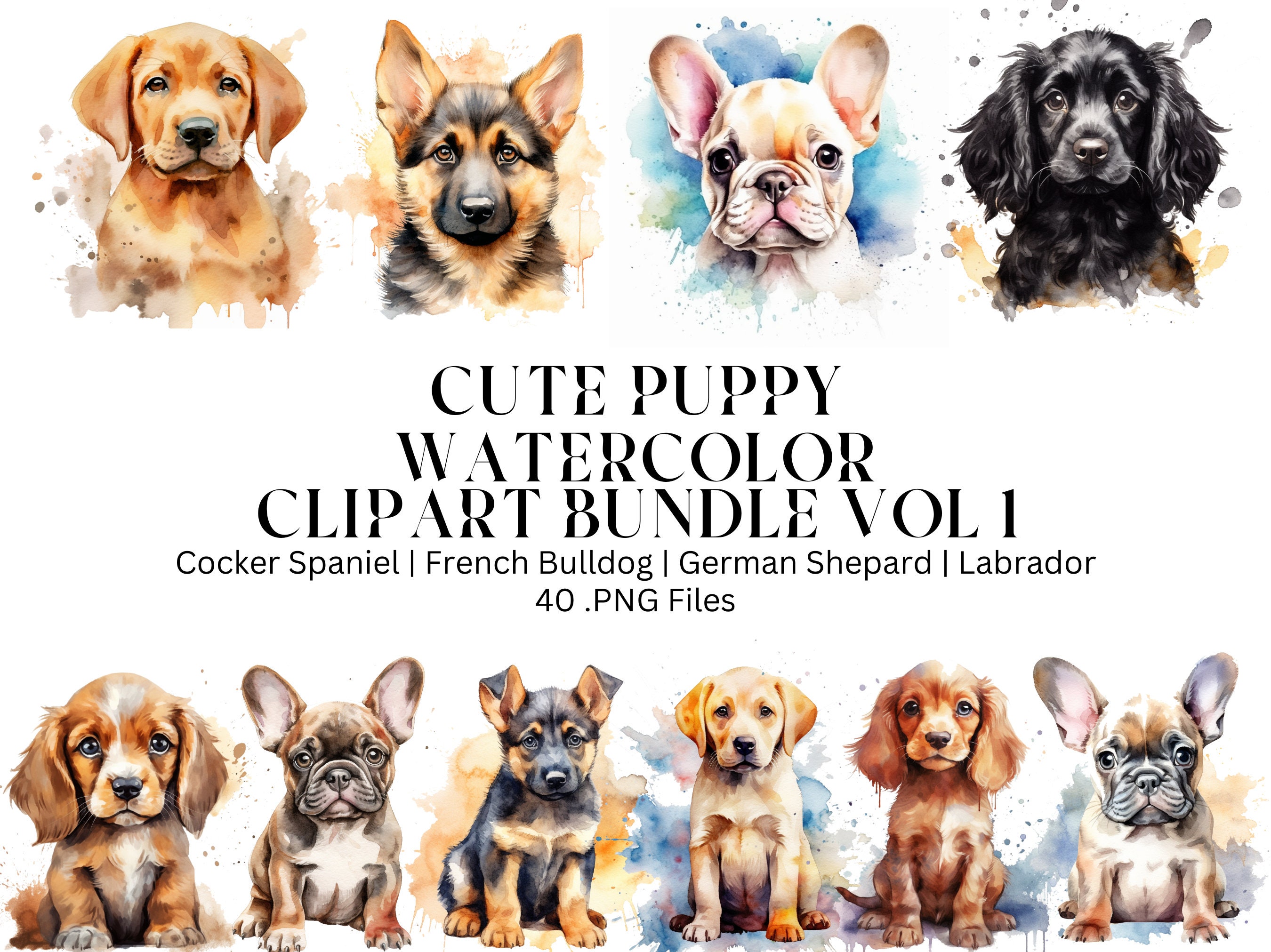40 Cute Puppy Watercolor Clipart PNG Bundle Commercial Use - Etsy Canada