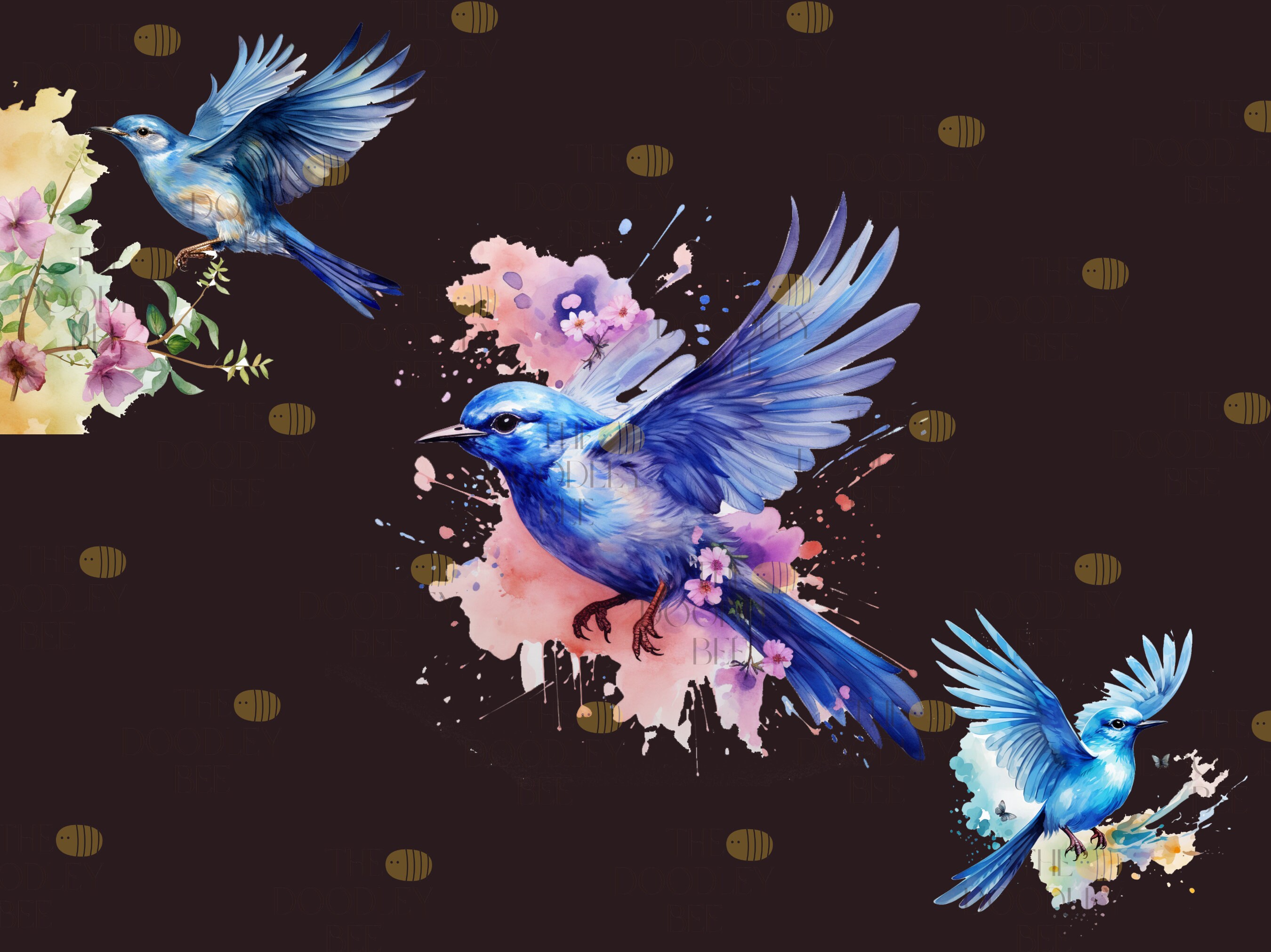 Watercolor Blue Bird Clipart 12 Pngs Digital Download Card - Etsy