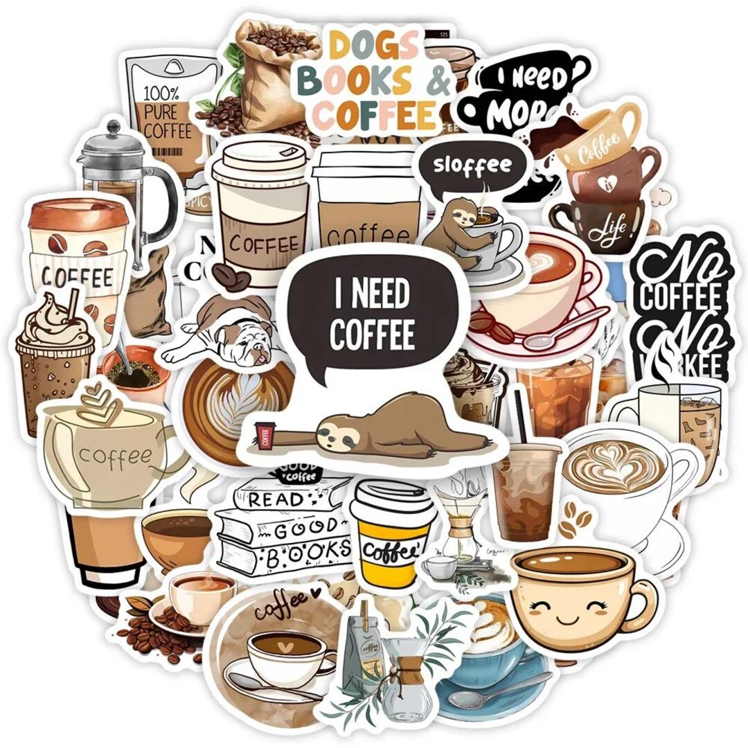 Watercolor Coffee Stickers | Aesthetic Café-themed Waterproof Vinyl ...