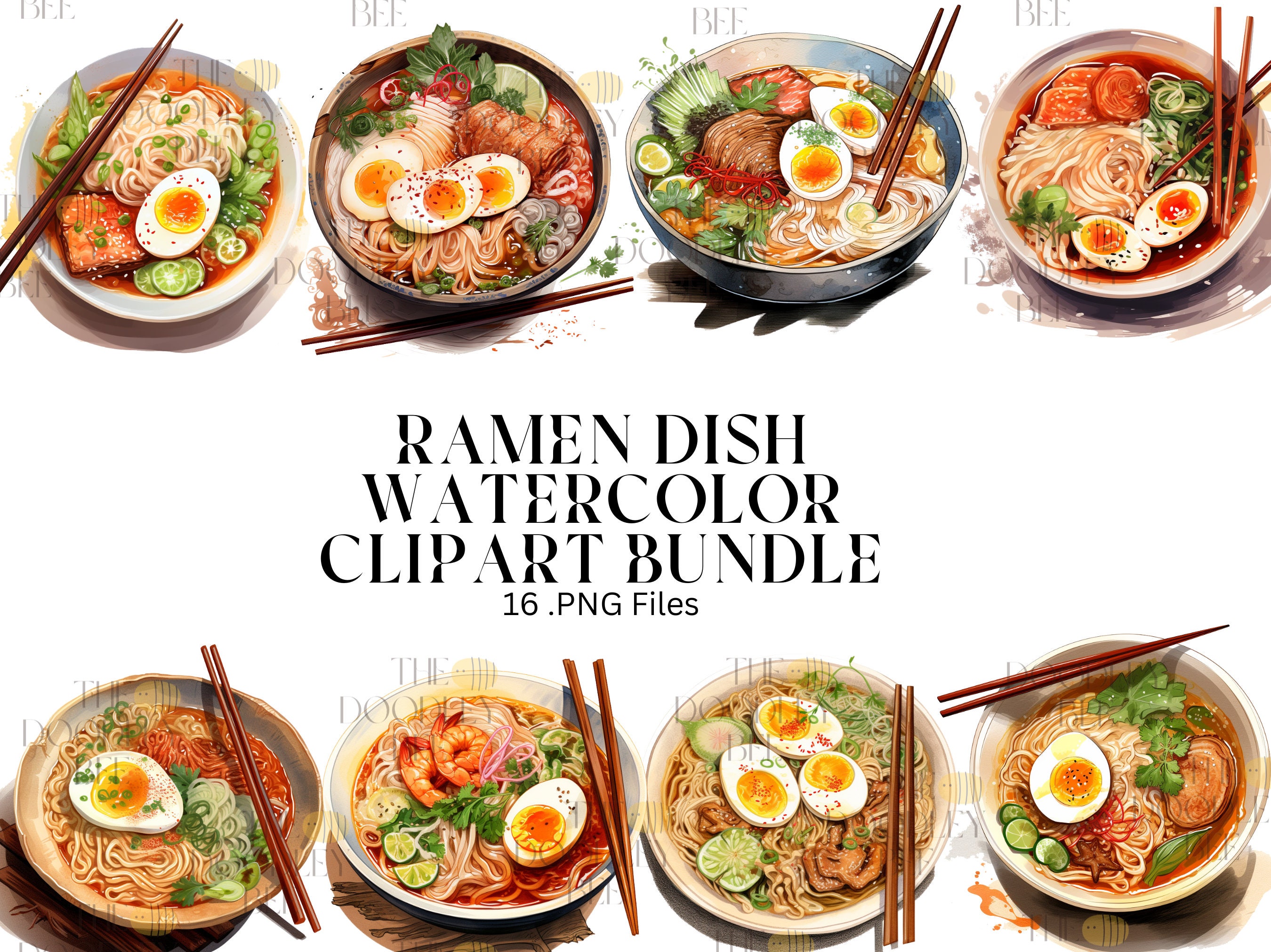 16 Ramen Dish Watercolor Clipart PNG Bundle for Commercial Use - Etsy