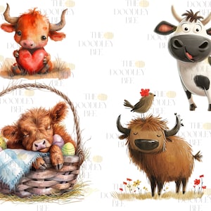 Cute Baby Cow Watercolor Clipart, Digital Download Nursery Wall Art ...