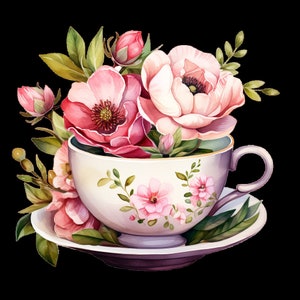 Watercolor Tea Cup Clipart, 10 Tea Party Clipart Bundle Cute Japanese ...