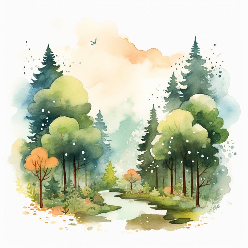 12 Cute Watercolor Forest Clipart, Wood Clip Art, Png. Digital ...