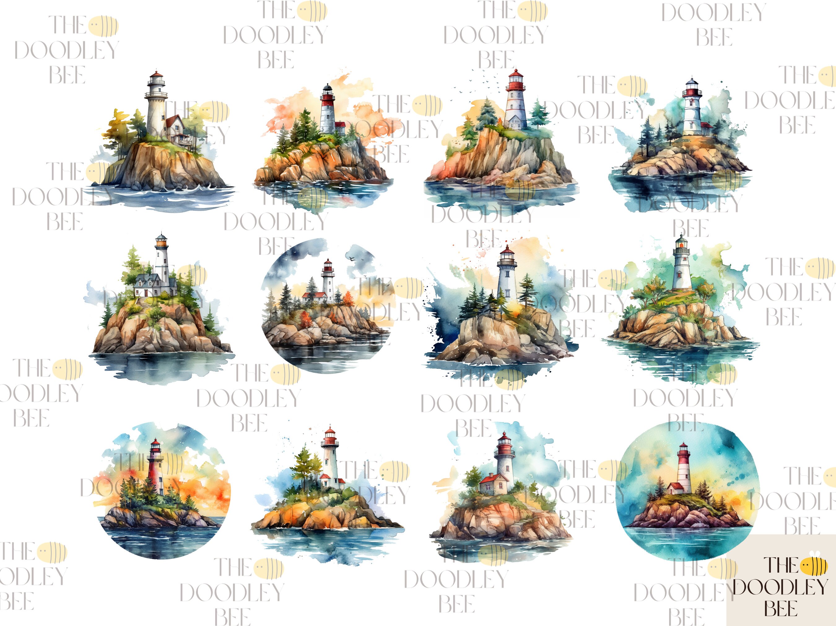 Watercolor Lighthouse Clipart, Clipart Bundle, Commercial Use, Digital ...