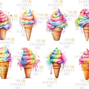 Watercolor Dessert Clipart, Rainbow Ice Cream Clipart, Unicorn Cake ...
