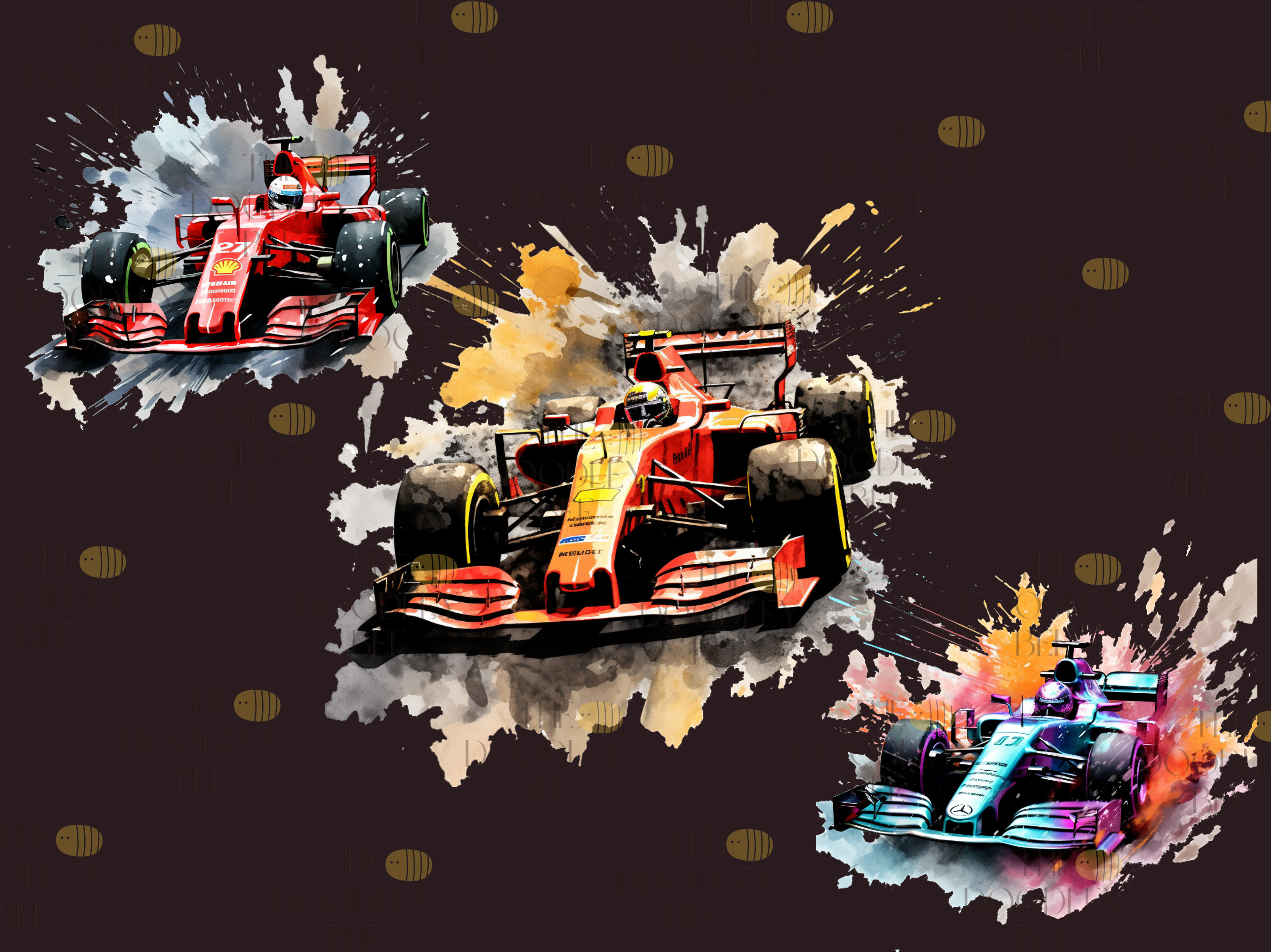 Watercolor Formula 1 Race Car Illustrations, High-quality F1 Racing ...