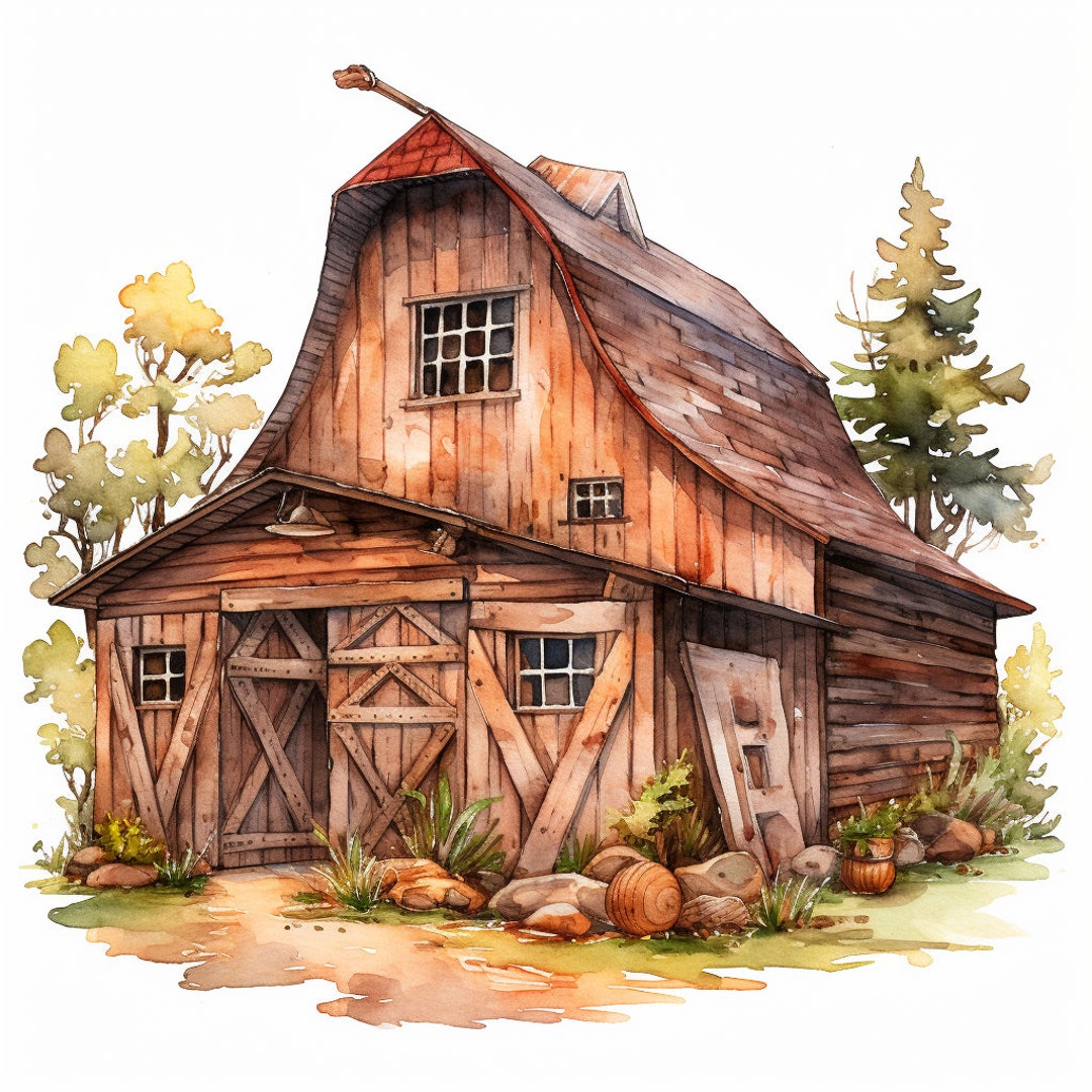 Barn Clipart, 12 High Quality Pngs, Watercolor Art, Digital Download ...