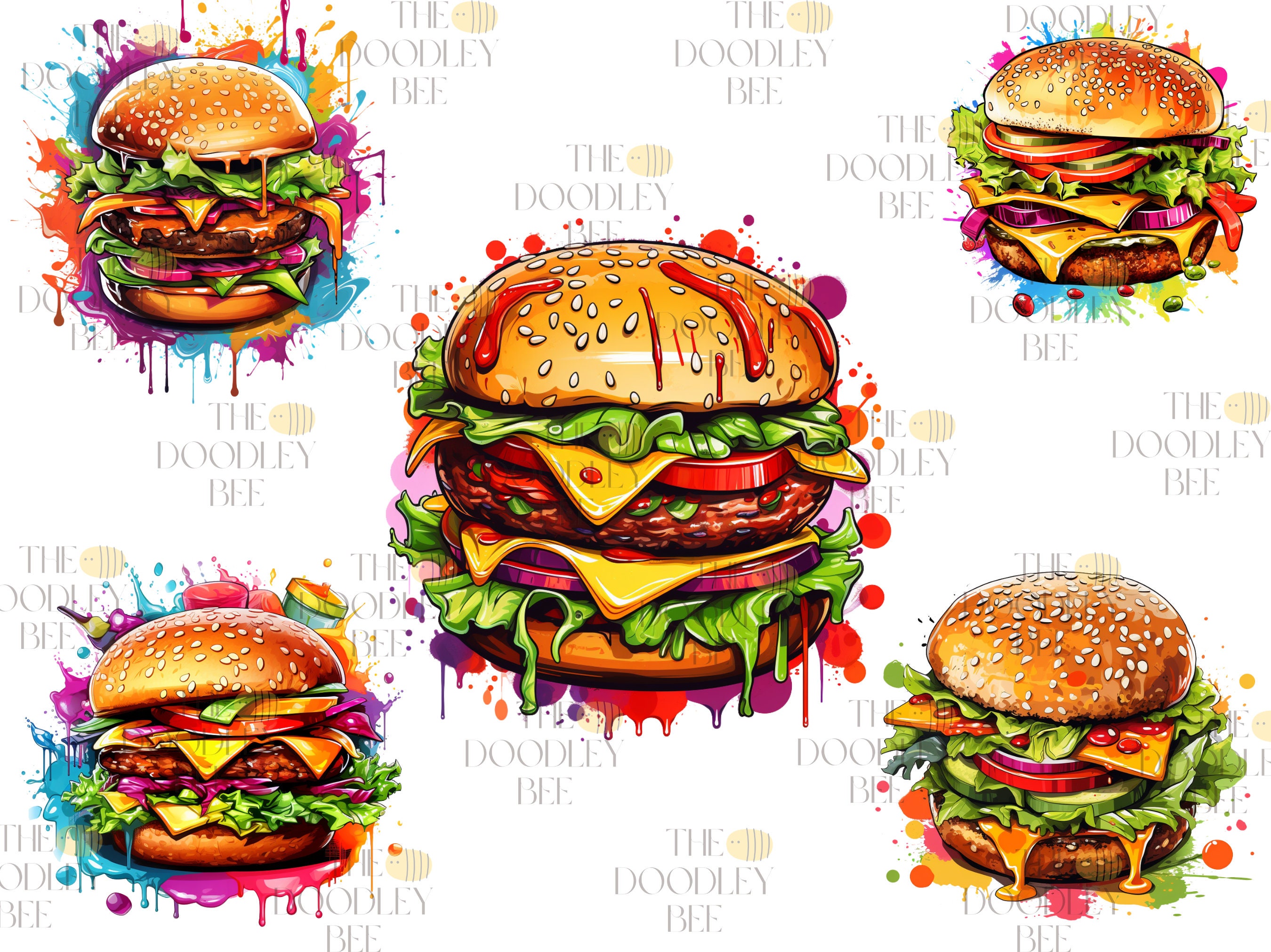 16 Hamburger Watercolor Clipart PNG Bundle Commercial Use - Etsy