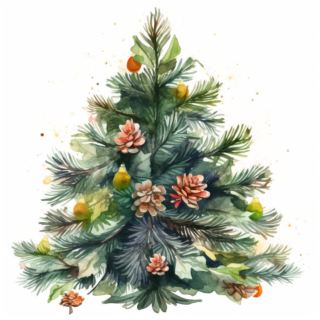 Watercolor Christmas Tree Clipart Bundle 16 High Quality Pngs, Merry ...
