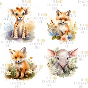 20 Cute Baby Animal Watercolor Clipart PNG Bundle, Commercial Use ...