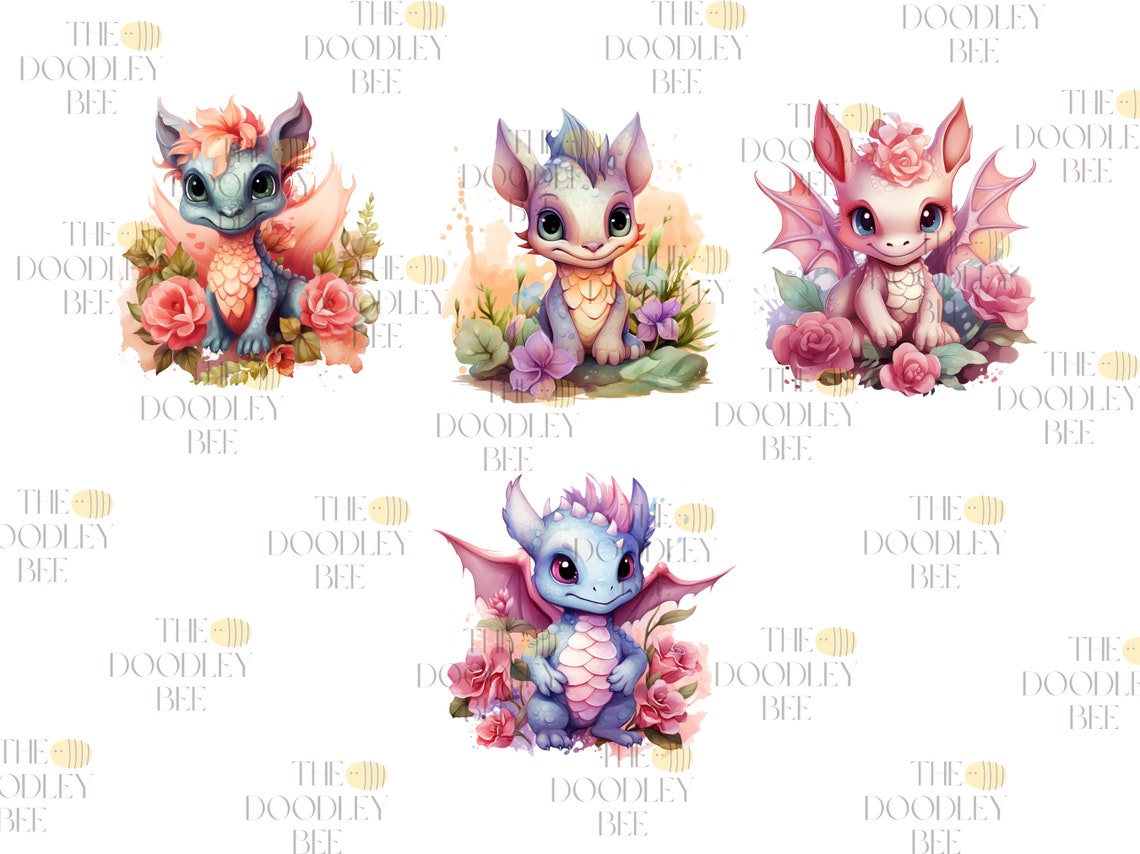 Watercolor Baby Dragon Clipart, Fairy Tale Clipart Bundle, Beautiful ...