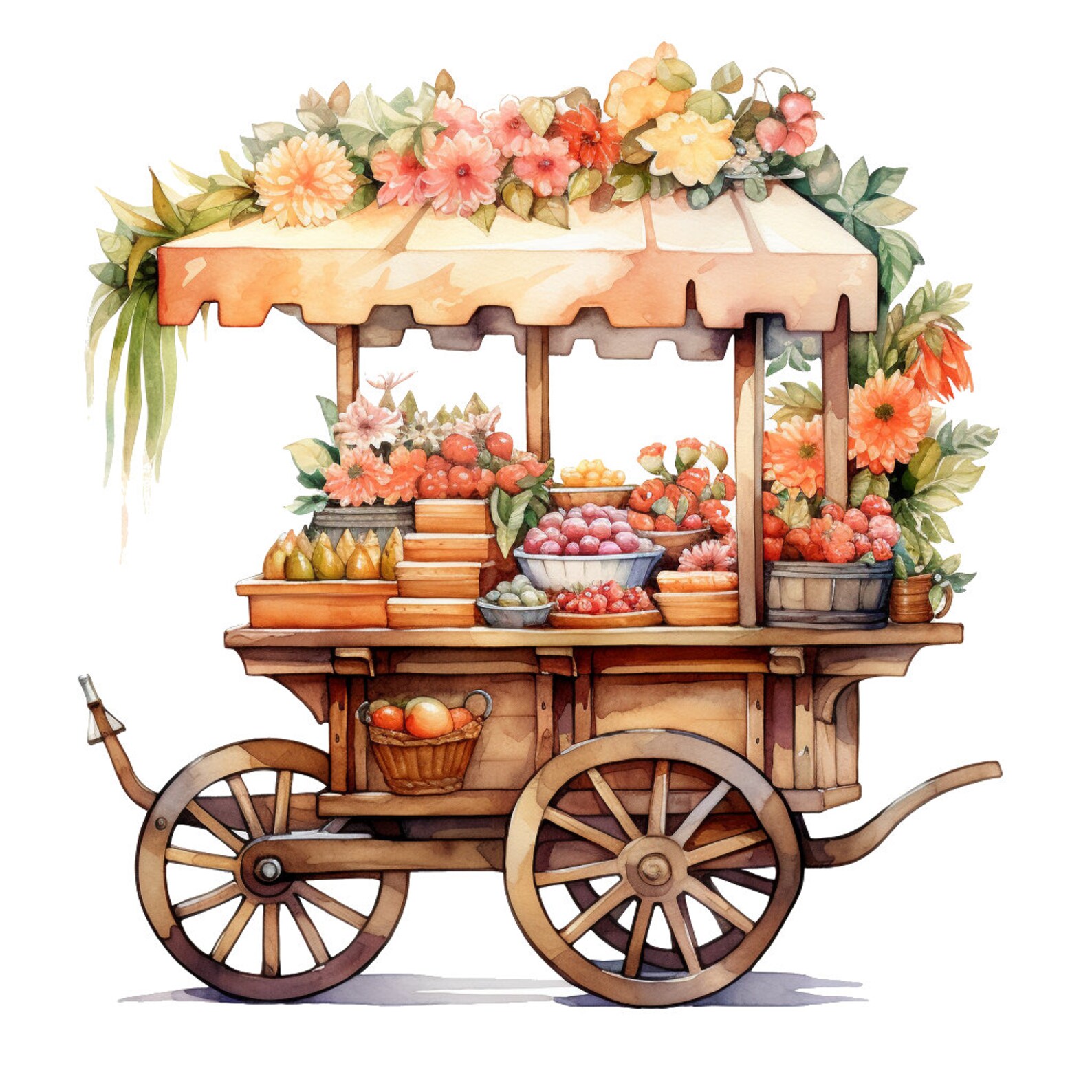 Watercolor Flower Carts Clipart Bundle, 12 Digital Download, Digital ...