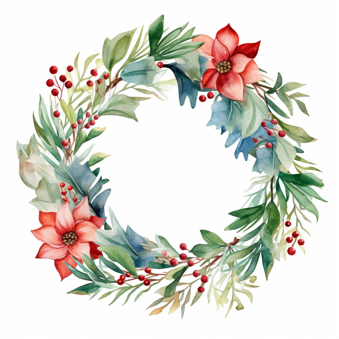 Watercolor Christmas Clipart PNG Bundle Santa Clause Rain - Etsy