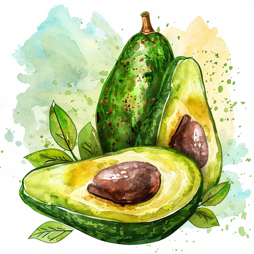 Watercolor Avocado Clipart, 12 High Quality Pngs, Nursery Art | Card ...