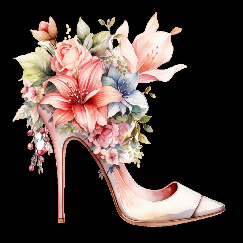 Watercolor Wedding Heels Clipart Heels With Flowers Clipart - Etsy