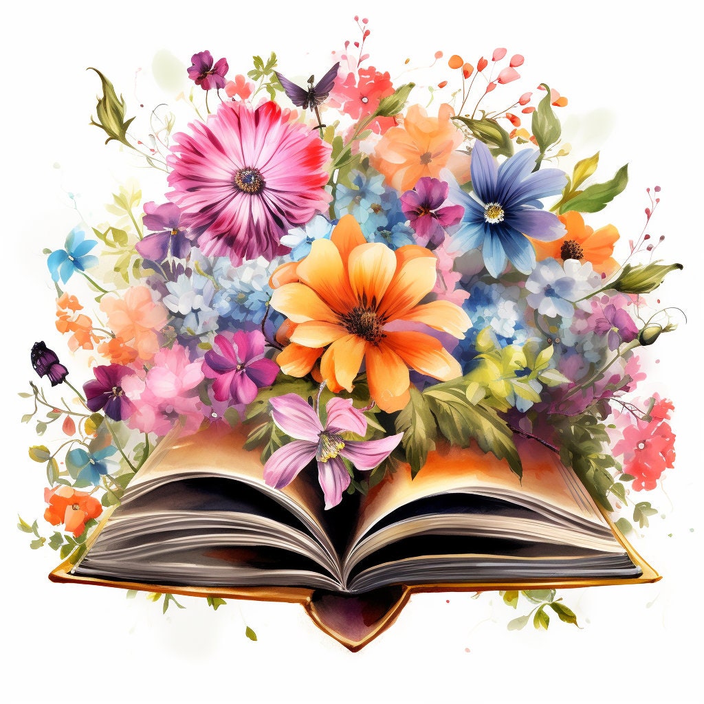 Flowers & Books Clipart, 10 High Quality Pngs, Stack of Books Clipart ...