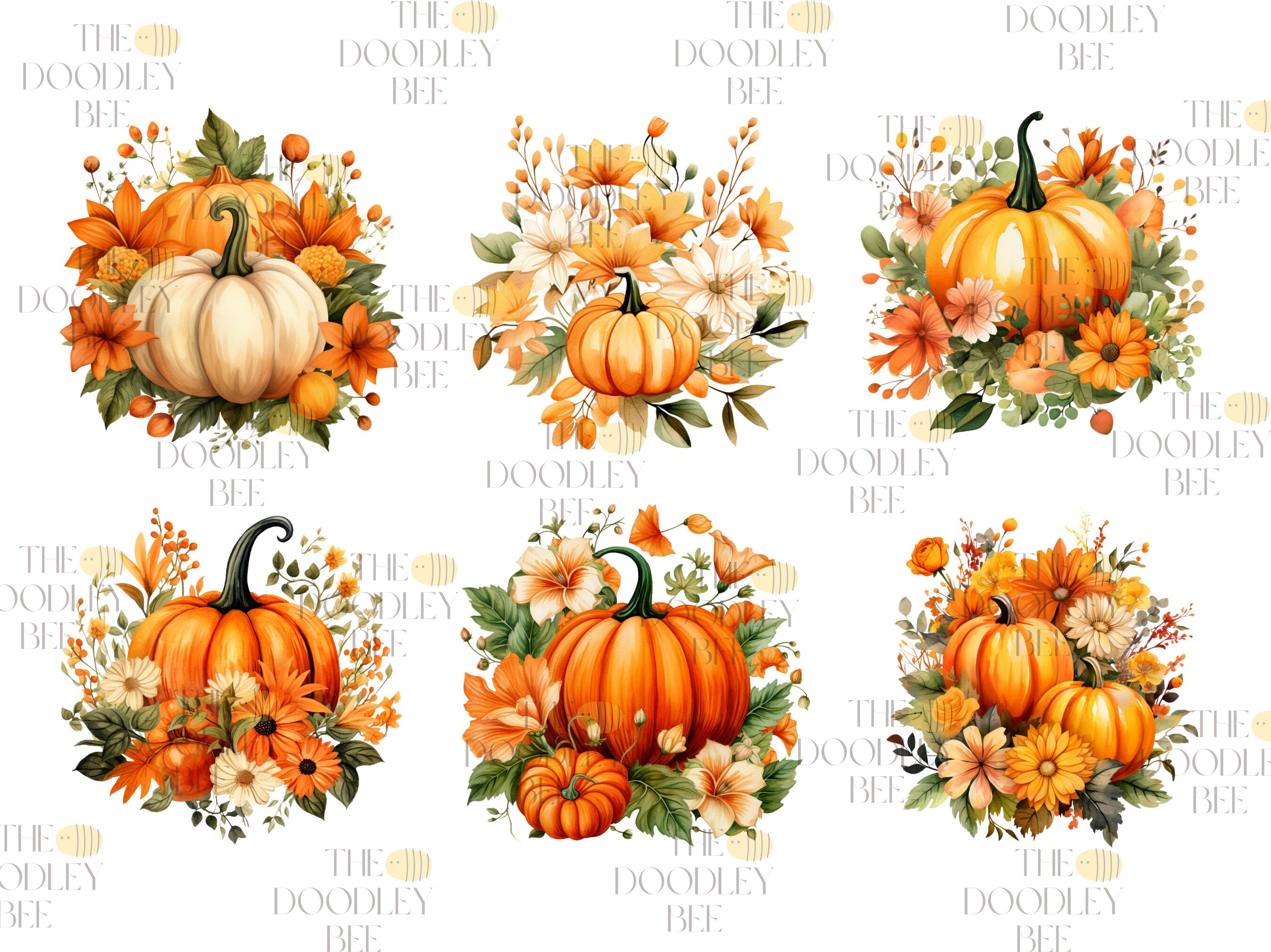 Pumpkin Bouquets Watercolor Clipart 16 Fall Clipart Digital - Etsy