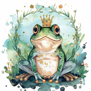 Watercolor Prince Charming Frog Clipart Bundle, Frog PNG Graphics ...