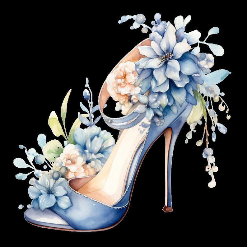Watercolor Wedding Heels Clipart Heels With Flowers Clipart - Etsy