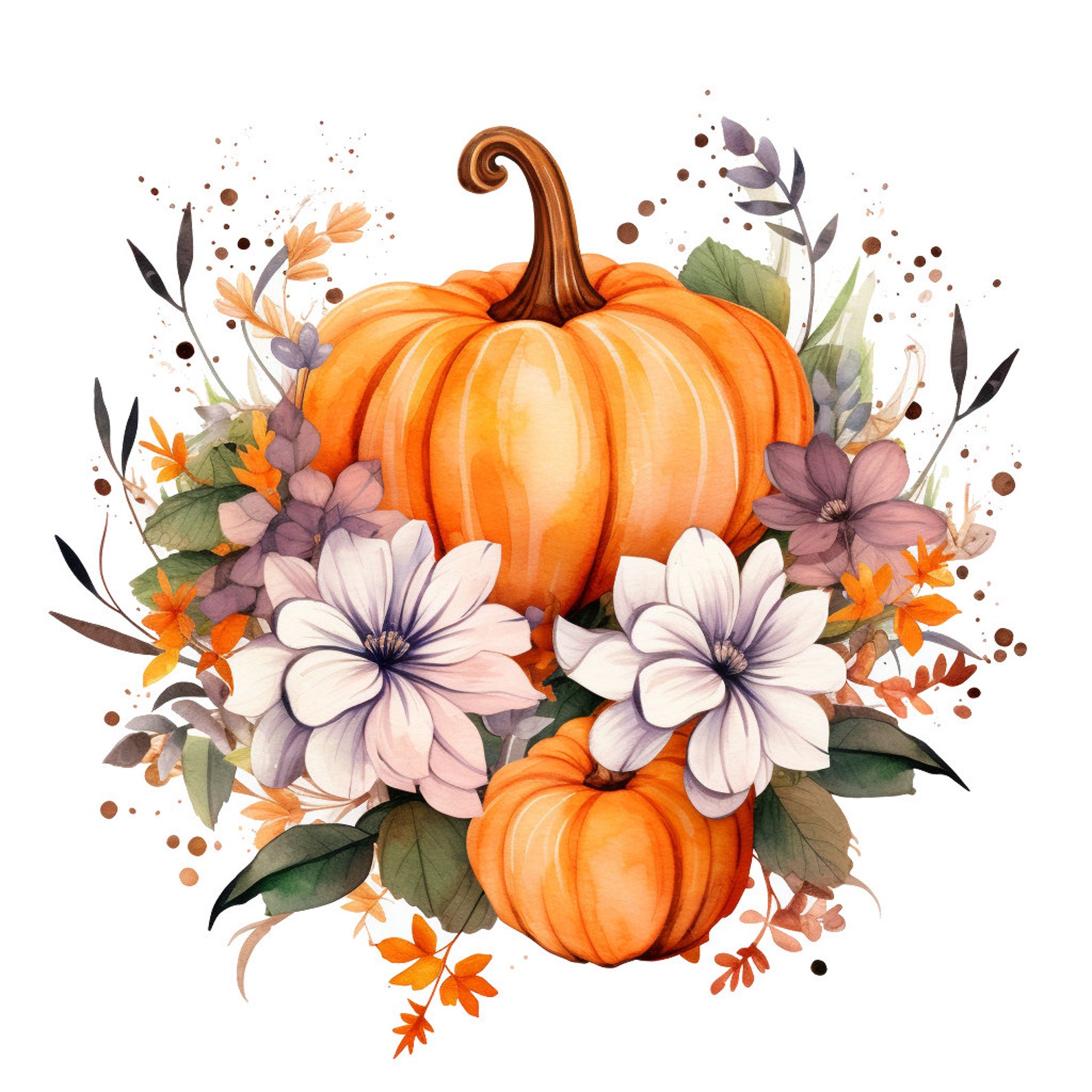 Pumpkin Bouquets Watercolor Clipart, 10 Fall Clipart Digital Download ...