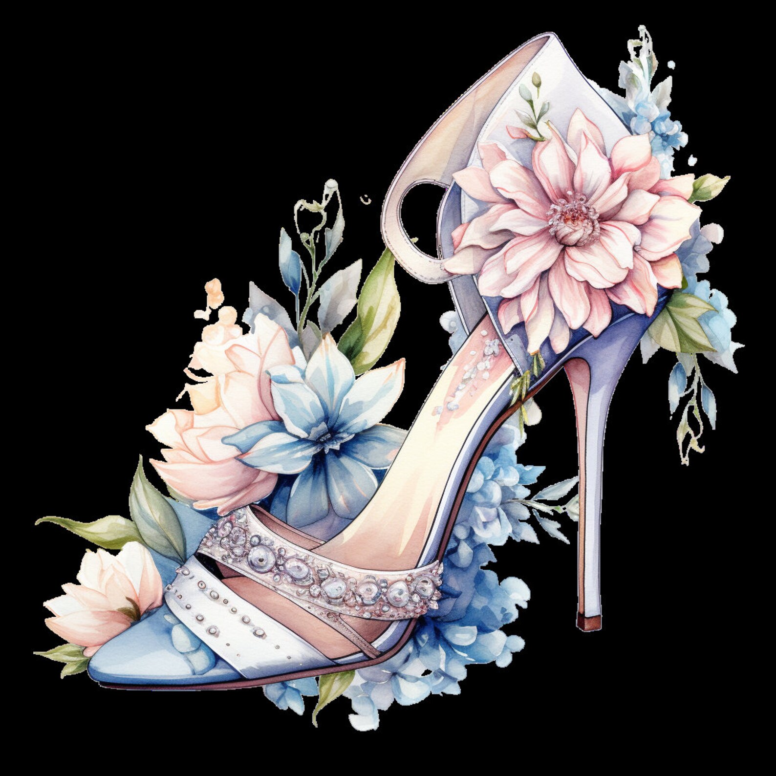 Watercolor Wedding Heels Clipart Heels With Flowers Clipart - Etsy
