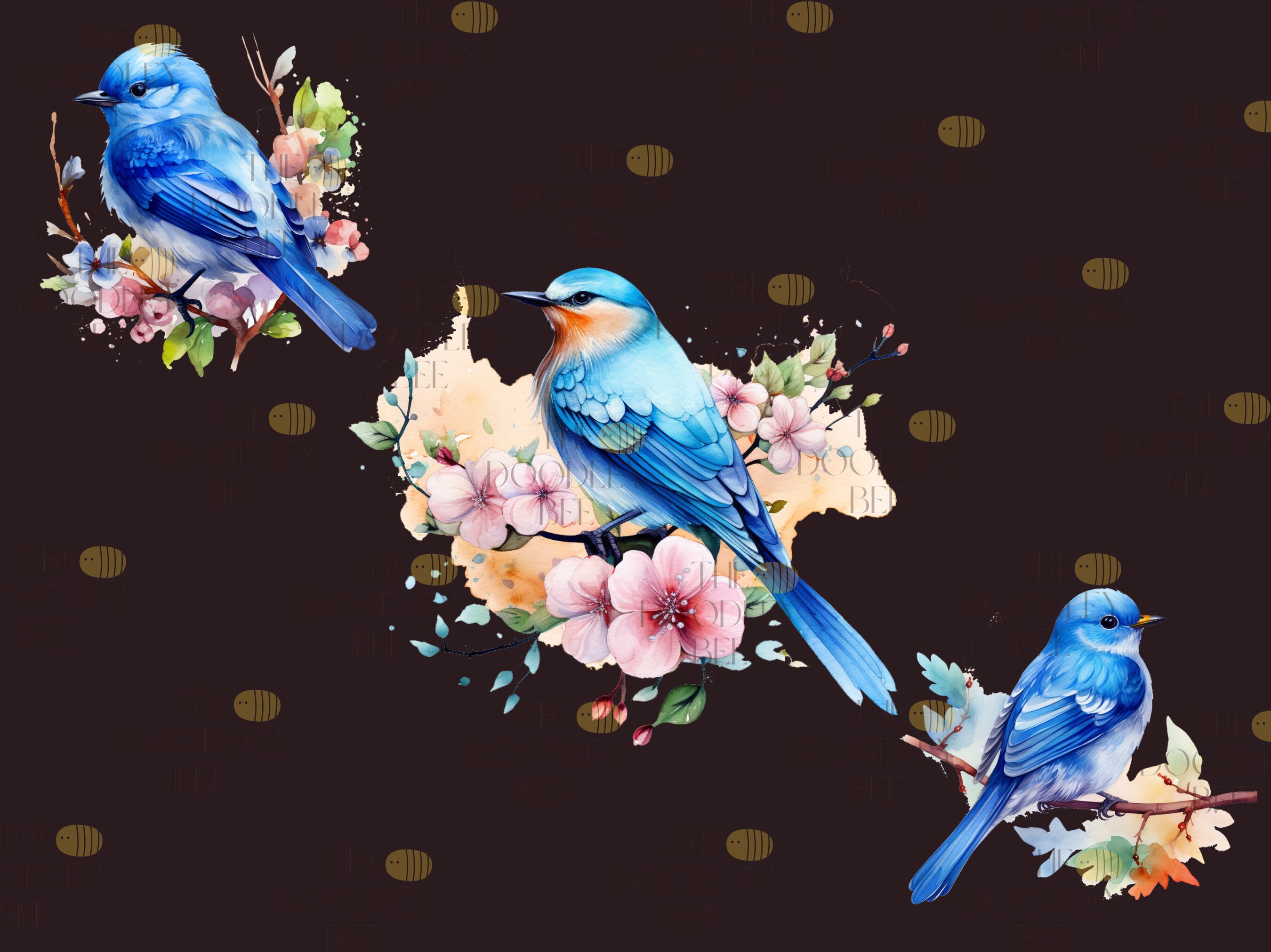 Watercolor Blue Bird Clipart 12 Pngs Digital Download Card - Etsy