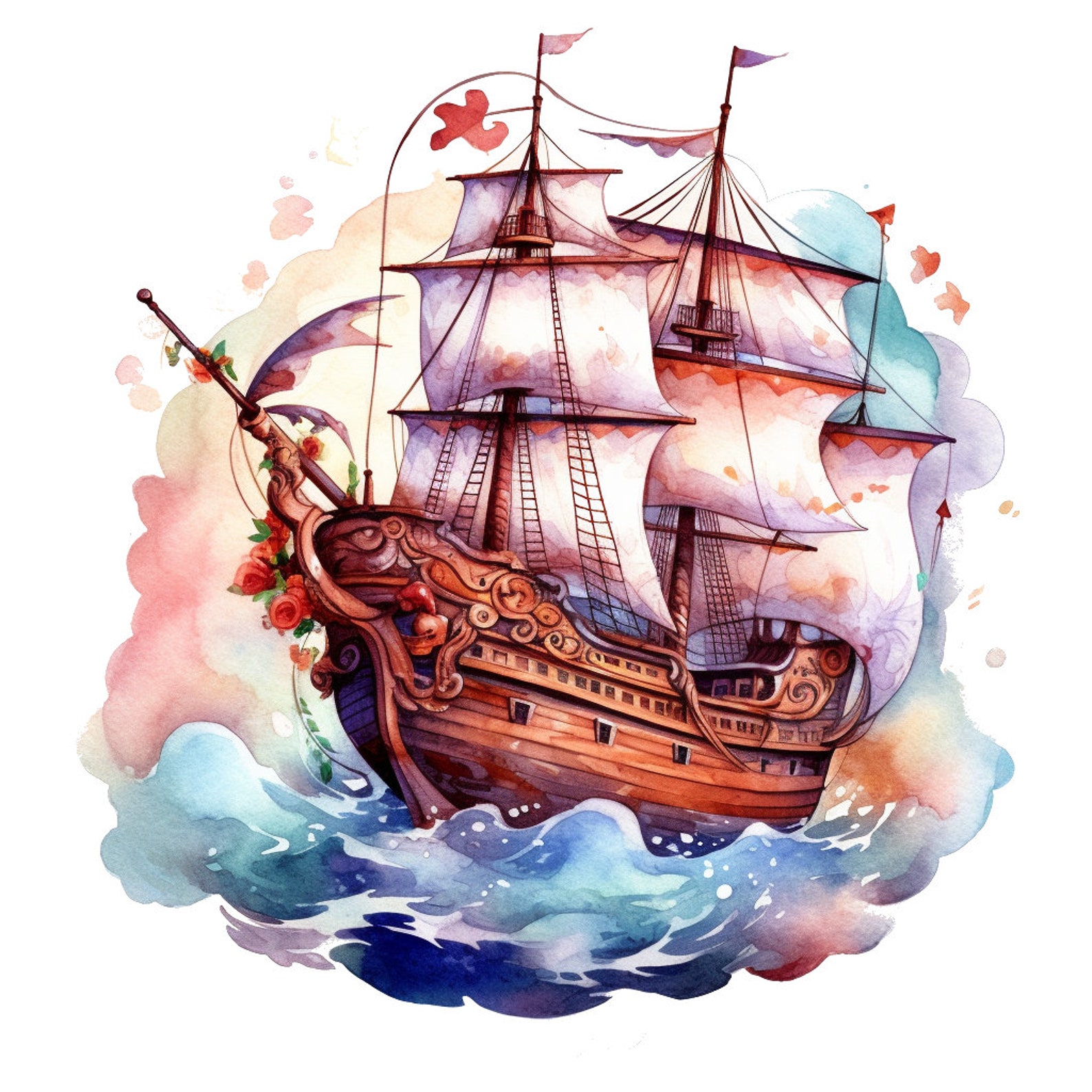 20 Dreamy Pirate Ship Watercolor Clipart Bundle Commercial - Etsy