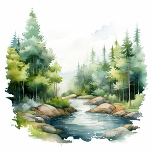 12 Cute Watercolor Forest Clipart, Wood Clip Art, Png. Digital ...