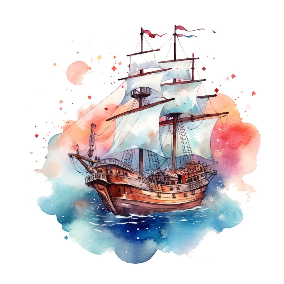 20 Dreamy Pirate Ship Watercolor Clipart Bundle Commercial - Etsy