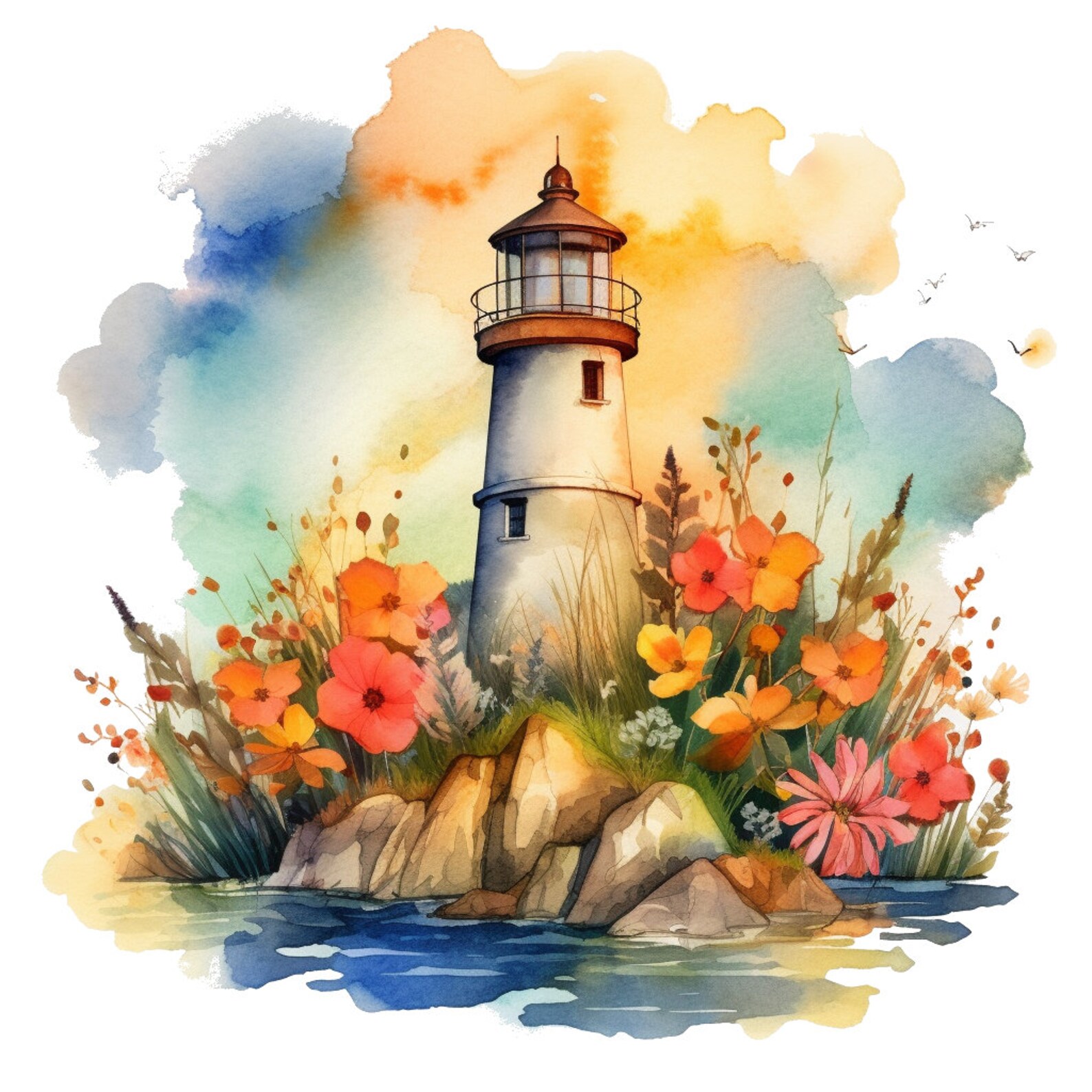 Watercolor Lighthouse Clipart, Clipart Bundle, Commercial Use, Digital ...