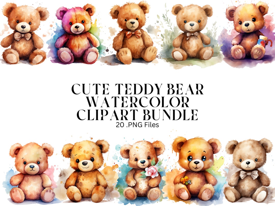 20 Watercolor Teddy Bears 20pc PNG Bundle | Teddy Bear PNG | Teddy Bear ...