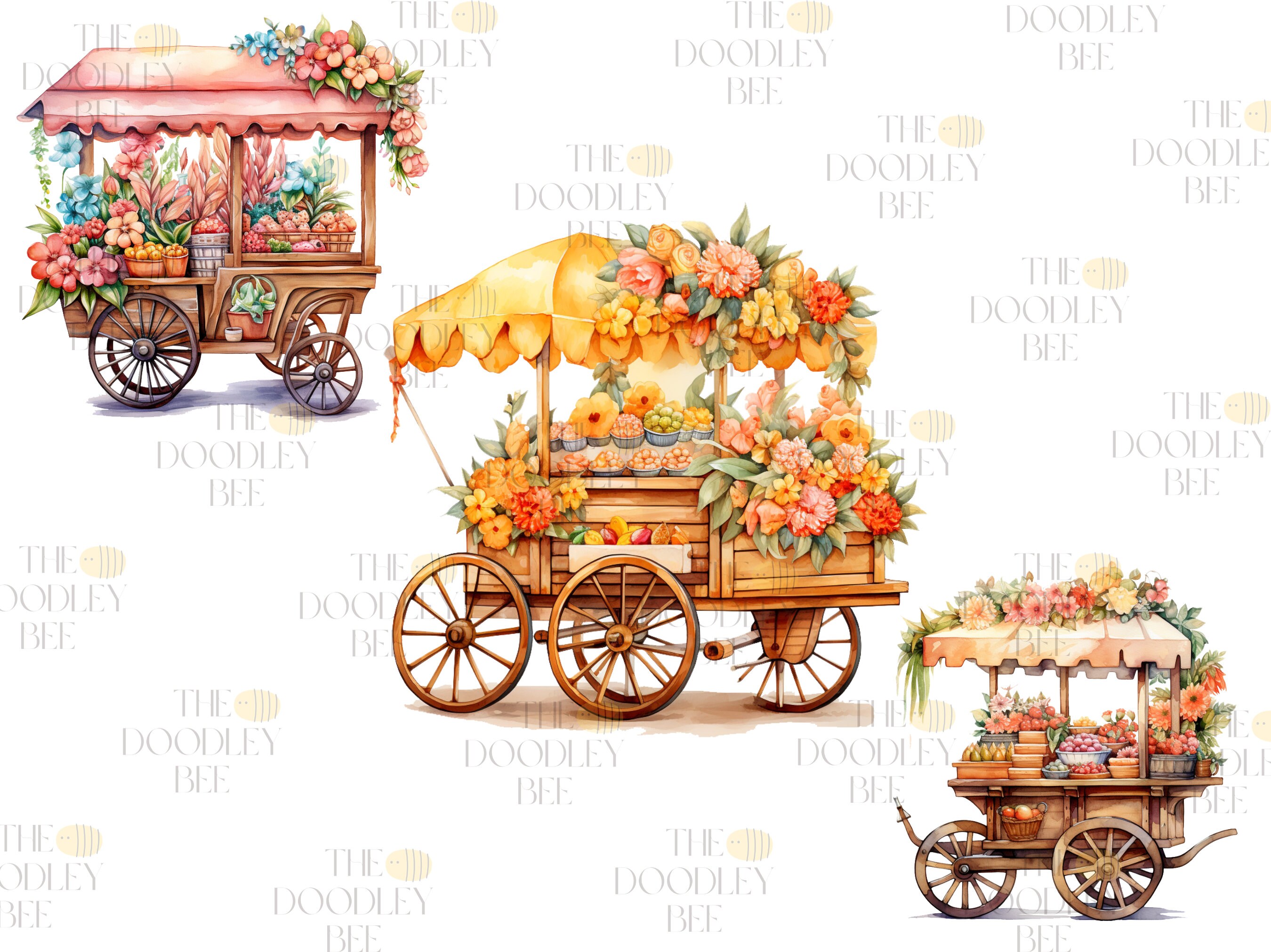 Watercolor Flower Carts Clipart Bundle 12 Digital Download - Etsy