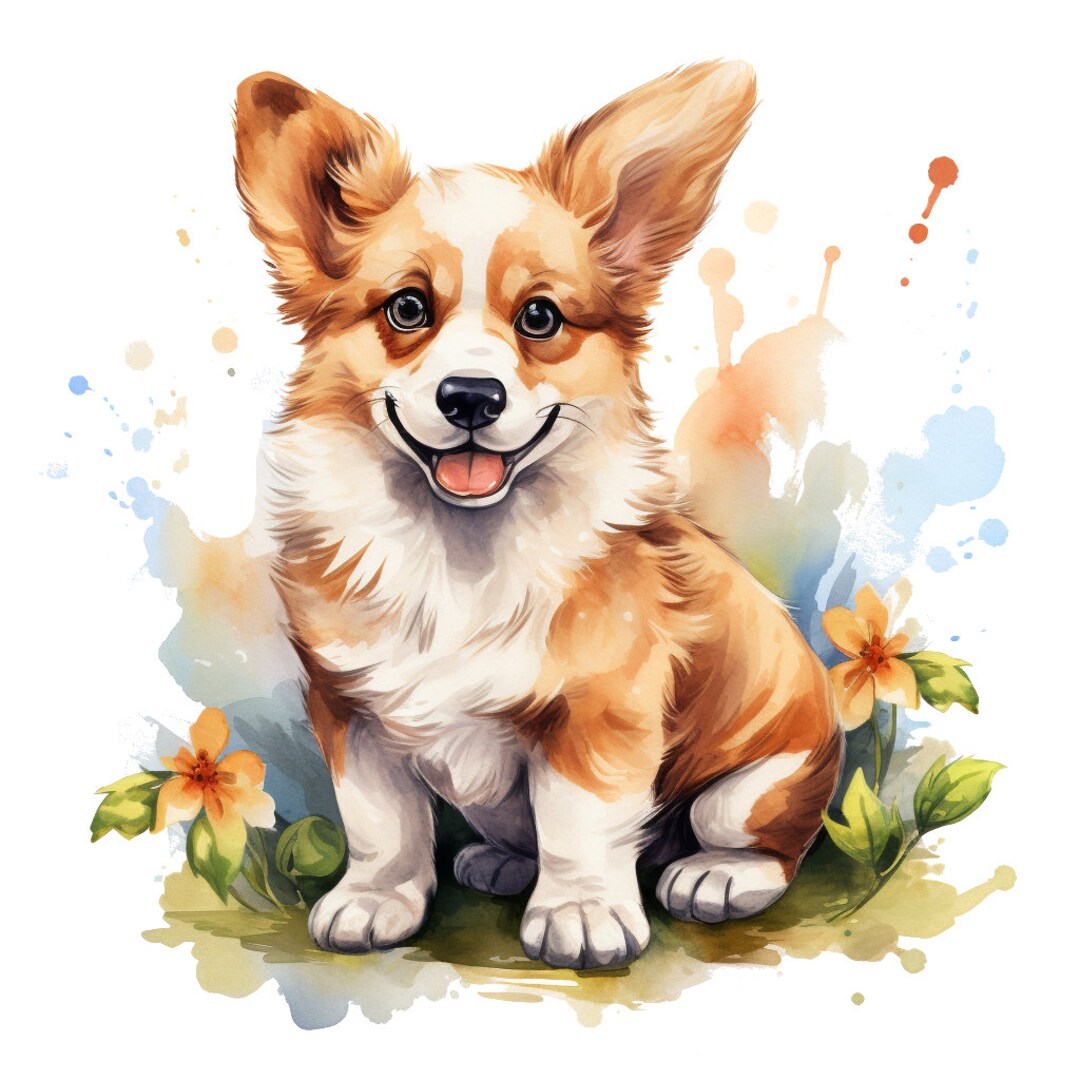 Watercolor Corgi Clipart, Cute Puppy Corgi Bundle, House Pet Animal ...