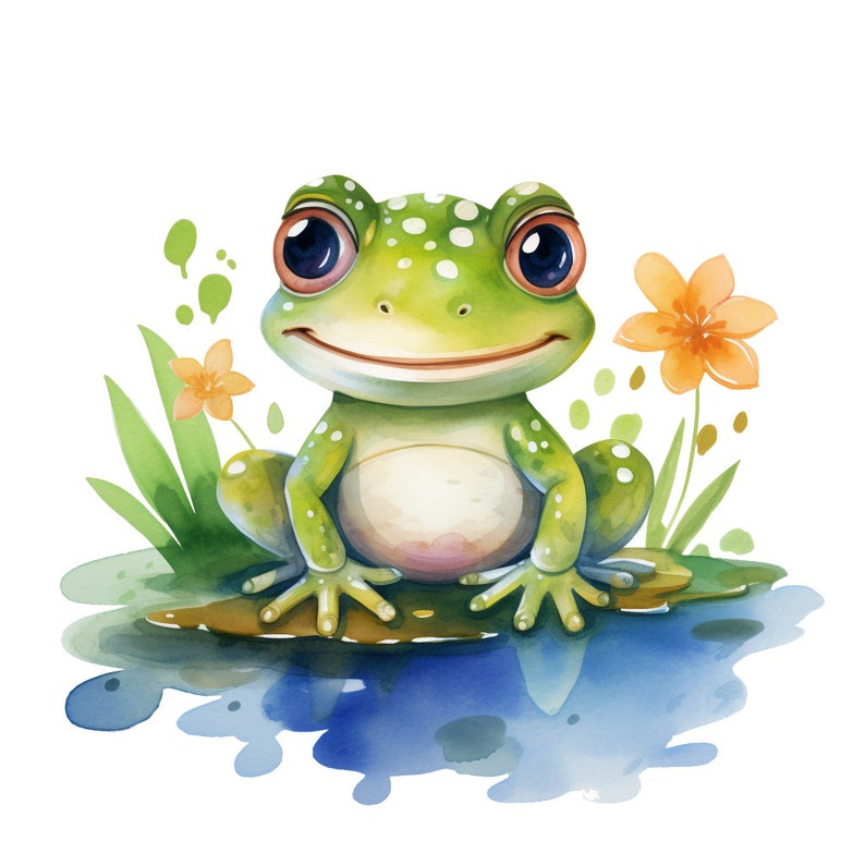 Watercolor Cute Baby Frog Clipart, 12 Clipart Bundle, Commercial Use, Digital Download, Instant ...