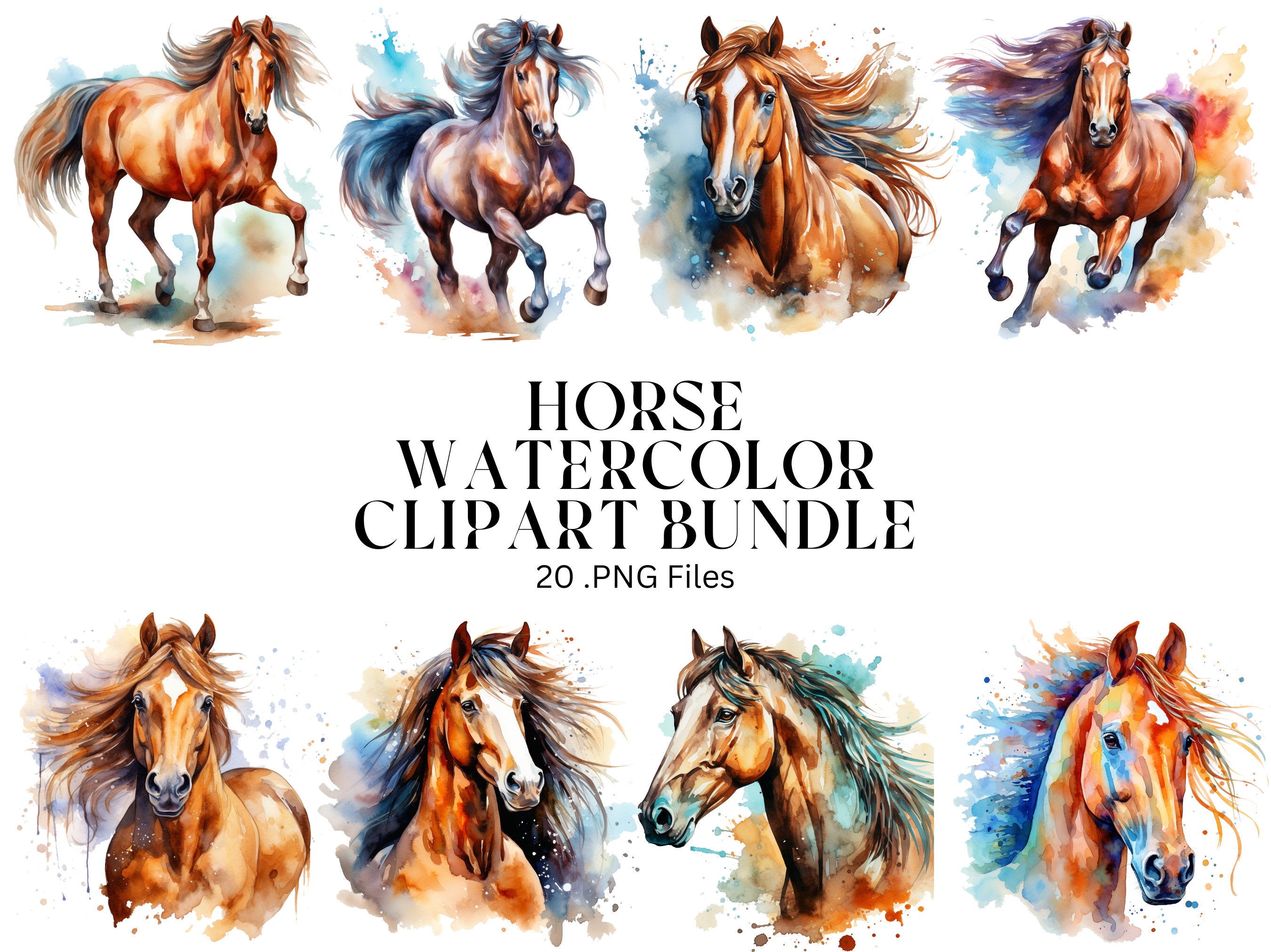 20 Horses Watercolor Clipart Magical Enchanting Horse Illustrations ...