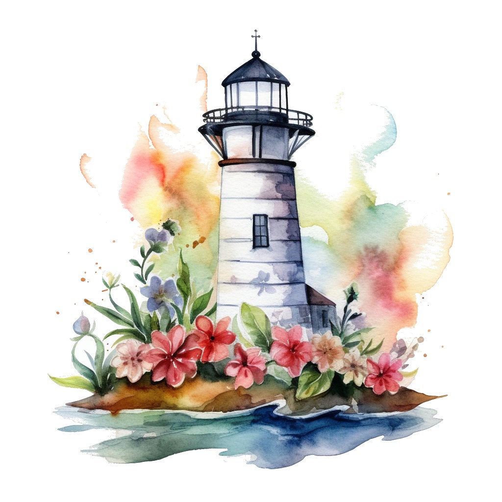 Watercolor Lighthouse Clipart, Clipart Bundle, Commercial Use, Digital ...