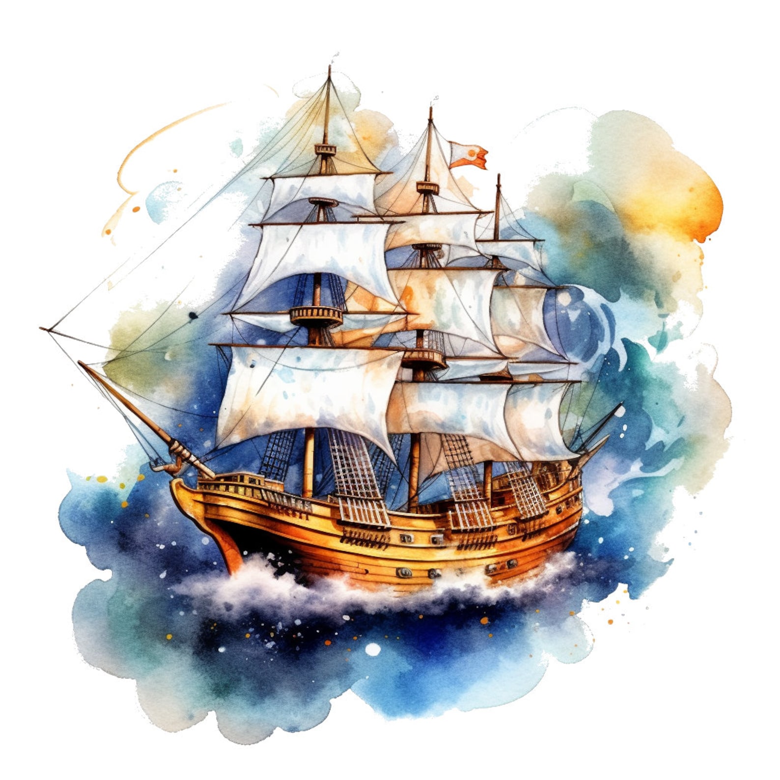 20 Dreamy Pirate Ship Watercolor Clipart Bundle Commercial - Etsy
