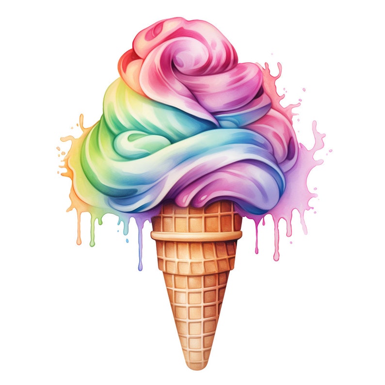 Watercolor Dessert Clipart 10 Rainbow Ice Cream Clipart - Etsy