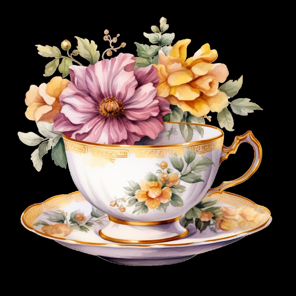 Watercolor Tea Cup Clipart, 10 Tea Party Clipart Bundle Cute Japanese ...