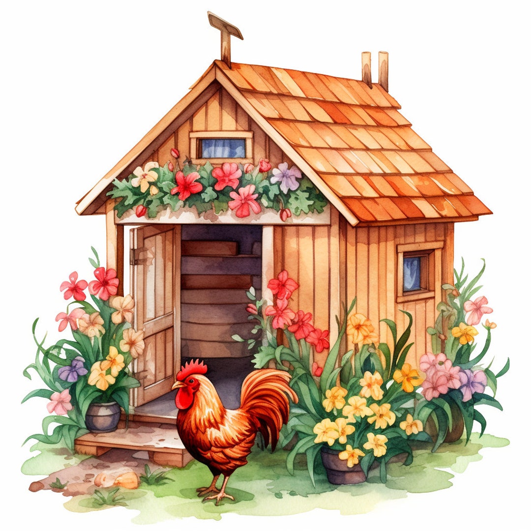 Chicken Coop Clipart, 10 High Quality Jpgs, Farmyard Clipart, Instant ...