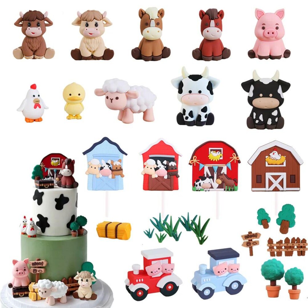 Farm Animal Cake Toppers – Rustic Cow, Pig, and Highland Cattle ...