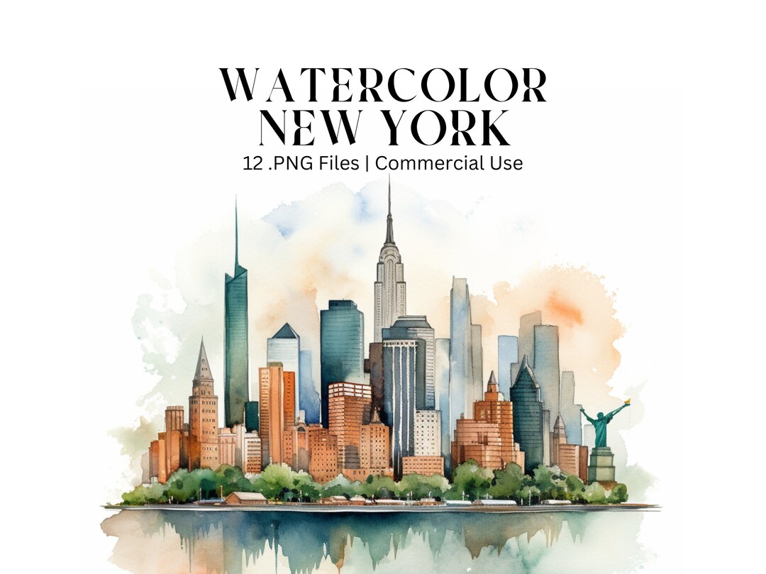 Watercolor New York City Clipart, 12 High Quality Jpgs, City Cliparts ...