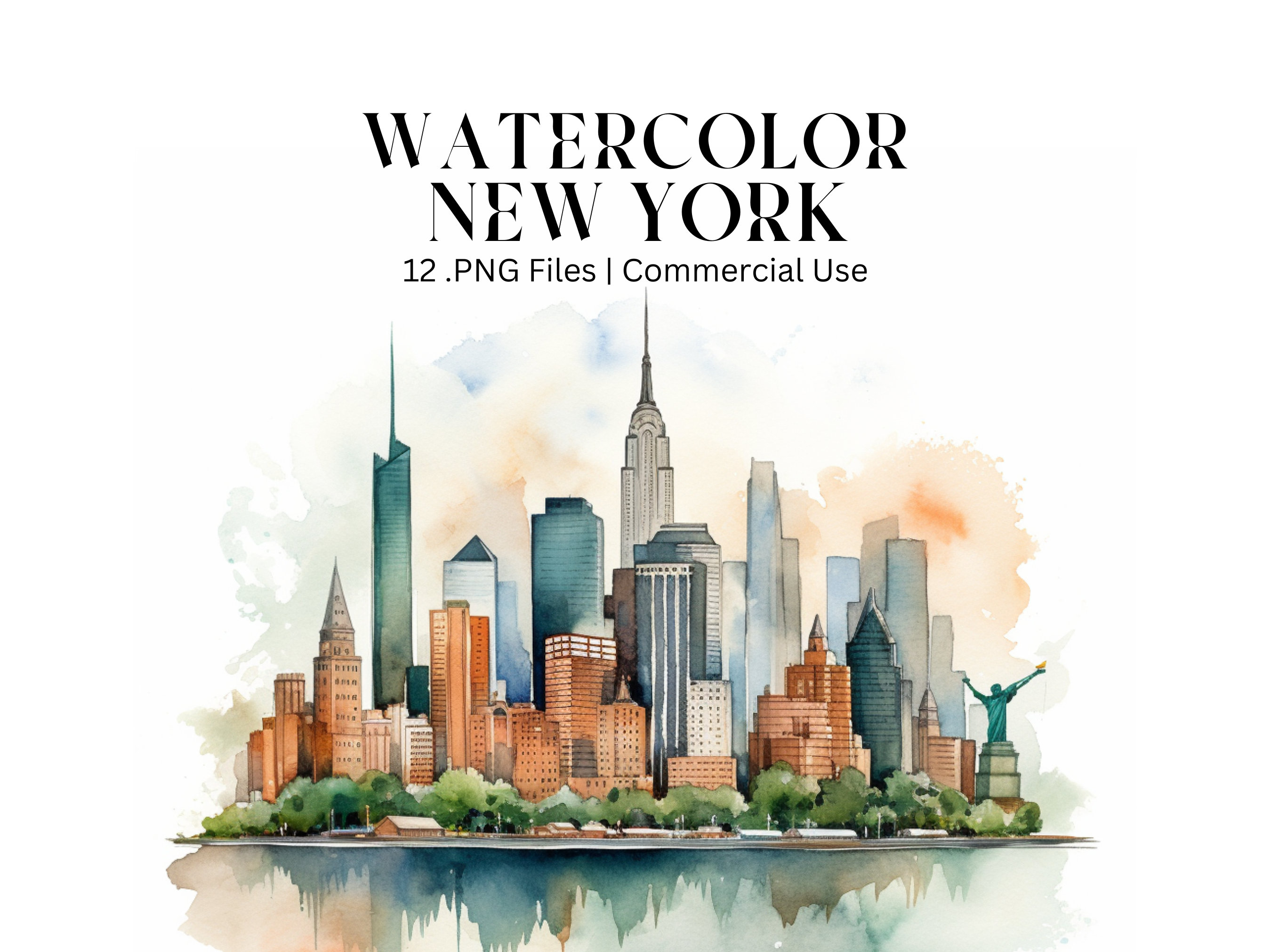 Watercolor New York City Clipart, 12 High Quality Jpgs, City Cliparts ...