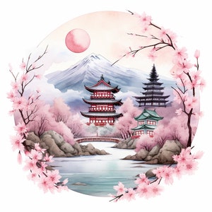 Japanese Landscape Clipart 12 High Quality Pngs Watercolor Art, Digital ...