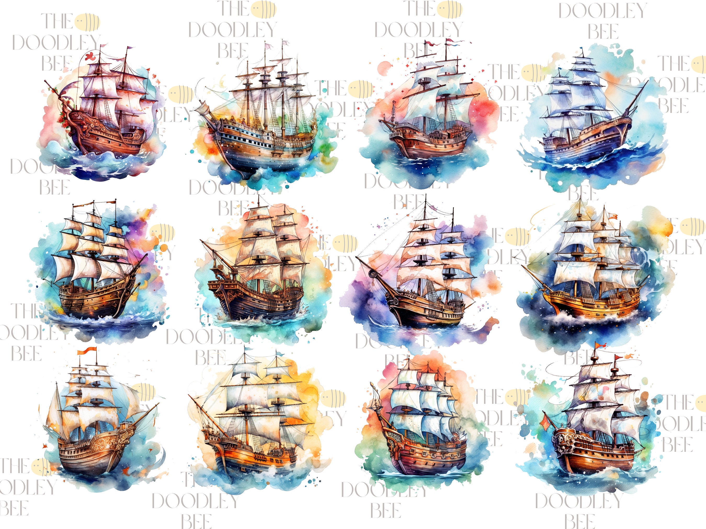 40 Pirate Ships & Skulls Watercolor Clipart PNG Bundle - Etsy