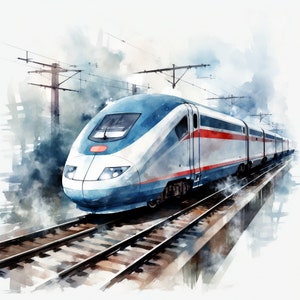 12 Watercolor High Speed Trains Clipart Bundle, Commercial Use, Quality ...